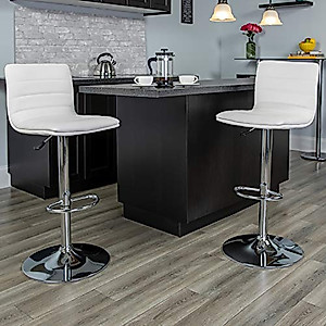 Flash Furniture Vincent Modern White Vinyl Adjustable Bar Stool with Back, Swivel Stool with Chrome-Pedestal Base and Footrest