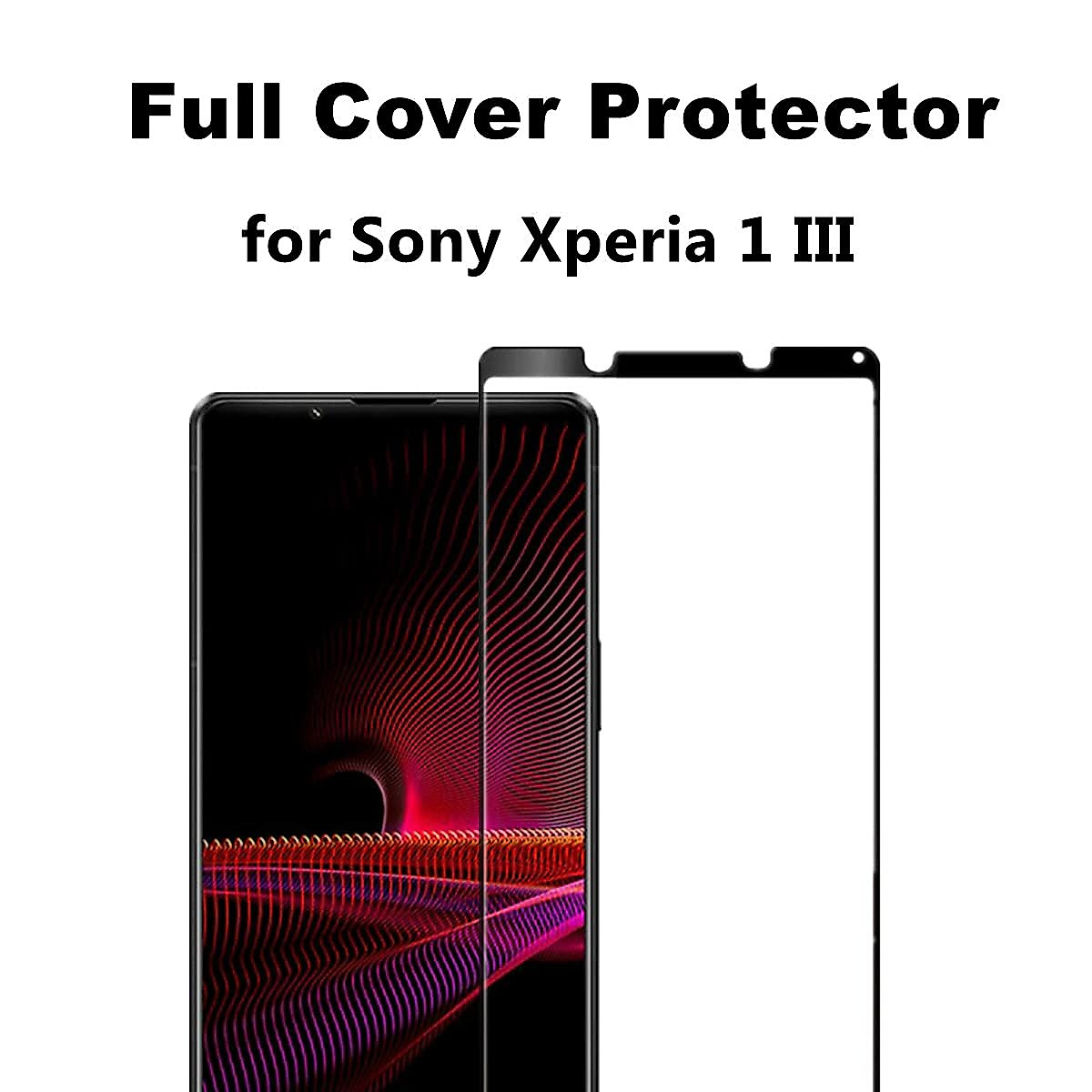 AISELAN for Sony Xperia 1 III Full Coverage Screen Protector Glass, [2 Pcs] Black Silk Anti-Scratch Case Friendly Tempered Glass Protective Film for Sony Xperia 1 III Phone
