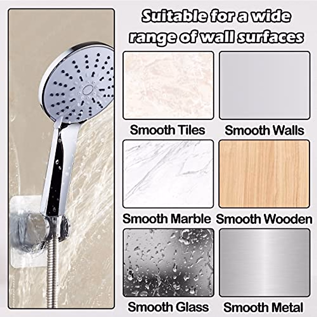 Shower Head Holder with Strong Adhesive, Adjustable Handheld Shower Wand Holder Waterproof Wall Mount Bracket, No Drilling Shower Hose Holder Better Than Suction Cups for Shower Bathroom