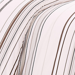 Southshore Fine Living, Inc. 3-Piece Full/Queen Size Comforter Set, Down Alternative All-Season Striped Comforter with 2 Shams, Soft Microfiber Bed Spread for Full or Queen Bed, Coastal Stripes Taupe