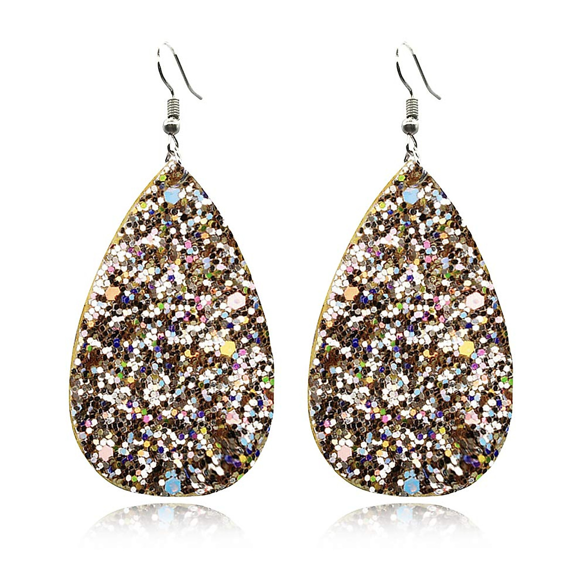 GIMEFIVE 4 Pairs Leather Teardrop Glitter Sequins Earring Lightweight Leaf Drop Bohemian Hollow Earrings For Women (Red+Gold+Silver+White)