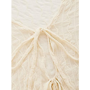 Verdusa Women's 90s Top Bell Long Sleeve Tie Front Textured Sheer T-Shirt Cardigan Beige M