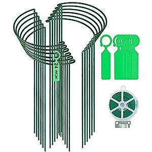 12 Pack Plant Support Stakes, Peony Cages and Supports Large 10" Wide x 24" High Tall Peony Ring Supports, Garden Plant Stakes for Outdoor Plants Rose, Tomato, Hydrangea, Flowers