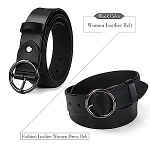 WERFORU Women Casual Dress Belt Genuine Leather Belt with Round Buckle,Black,Suit Pant Size 29-34 inches