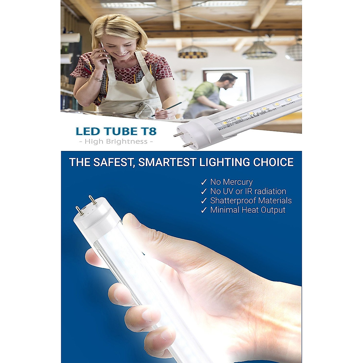 Alpha T8 T10 T12 LED Light Bulbs Clear or Frosted Lens 4FT 18W 6000K-6500K Cool White Bright Dual End Replacement 40W 4 FT Fluorescent Lamp Ballast Bypass Home Office Shop Pack of 4 (Clear Lens)