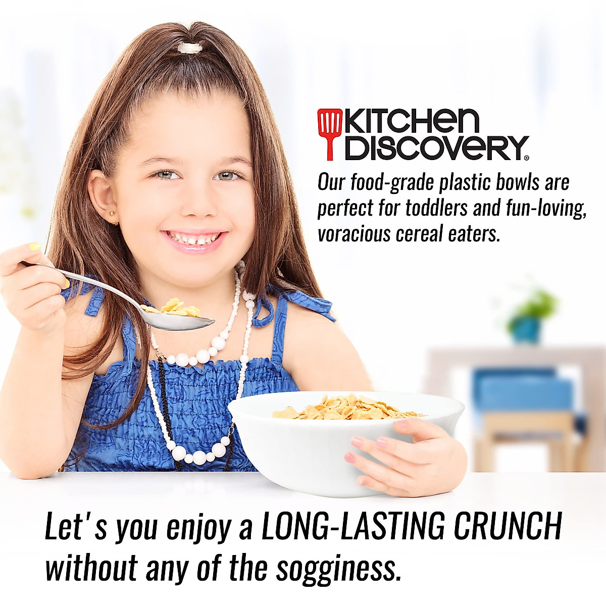 Kitchen Discovery Divided Cereal Bowl Anti Soggy, 2 Section Plastic Bowl Separates Milk from Cereal for Delicious Crunch, Soup and Side Bowl for Chips/Salsa, Soup/Crackers, Fruit, Yogurt