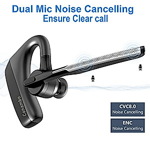 CONAMBO Bluetooth Headset V5.1, 16 Hrs HD Talktime CVC8.0 Dual Mic Noise Cancelling Hands Free Bluetooth Earpiece for Cell Phone iPhone Android Driving Business Office
