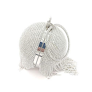 LUI SUI Women Round Ball Dazzling Crystal Evening Handbags Rhinestone Tassel Handle Purse Bags Wedding Shoulder Handbags