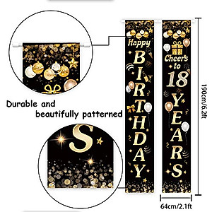 Happy Birthday Cheers to 18 Years Black Gold Yard Sign Door Banner 18th Birthday Decorations Party Supplies