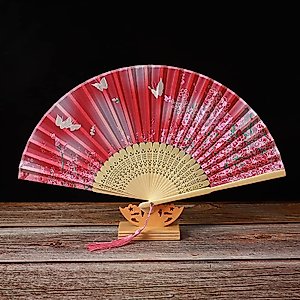 Chinese Japanese Traditional Fan Folding Fan Ancient Wind Female Hanfu Summer Dance Folding Classical Installation with The Stream Su Xiaozhu Fan YISSING (Color : Butterfly)