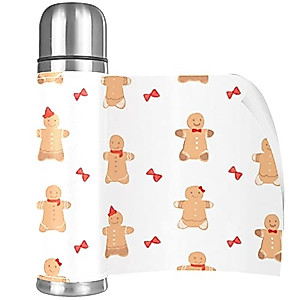 Stainless Steel Leather Vacuum Insulated Mug Gingerbread Man Thermos Water Bottle for Hot and Cold Drinks Kids Adults 16 Oz