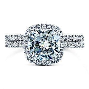 Kobelli Cushion Brilliant Moissanite Halo Bridal Wedding Rings Set 2 3/8 CTW 14k White Gold, 7