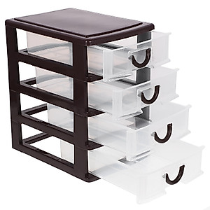 STOBAZA 4 Tier Plastic Storage Drawer Units, Home Office Storage Organizer Case Clear Plastic Drawers Organizer, Small Storage Drawers Containers, Cosmetics Makeup Organizer Station Cube