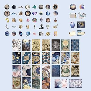 Chuchengio 100Pcs Scrapbook Craft Paper Kit for Scrapbook Journaling Supplies,Scrapbook Space Stickers Aesthetic for Scrapbooking Supplies,