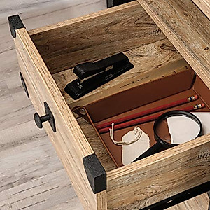 Sauder Steel River L-Shaped Desk, L: 59.84" x W: 57.32" x H: 29.53", Milled Mesquite Finish