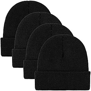 Cooraby 4 Pack Beanie Cap Winter Warm Hats Soft Knit Beanie for Men or Women Black