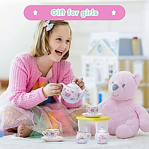 Jewelkeeper Tea Set for Little Girls - 13 pcs. Porcelain Tea set for kids Tea Time includes Teapot, 4 Tea Cup and saucers, creamer and sugar bowl. Floral design with Pink Roses tea party set