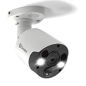 Swann PIR Bullet Security Camera & Spotlight, 4K Ultra HD Surveillance Cam w/Color Night Vision, Indoor/Outdoor, Heat & Motion Sensing, 2 Way Talk/Siren, Add to NVR, SWNHD-885MSFB