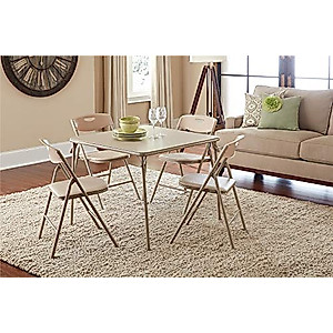 Cosco 5-Piece Folding Table and Chair Set, Antique Linen