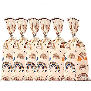 RS 50Pcs Boho Rainbow Cellophane Bags Boho Rainbow Candy Bags Rainbow Party Bags Goodie Bags Treat Bags with 50Pcs Twist Ties for Boho Rainbow Themed Birthday Party Bags