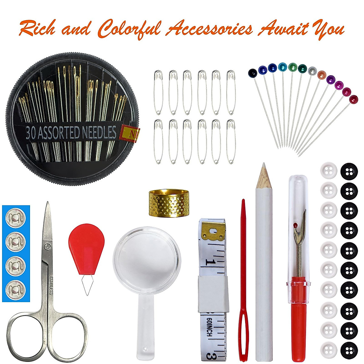 Sewing Kit with Case Portable Sewing Supplies for Home Traveler, Adults, Beginner, Emergency, Contains 18 Sewing Thread, Scissors, Needles, Measure etc