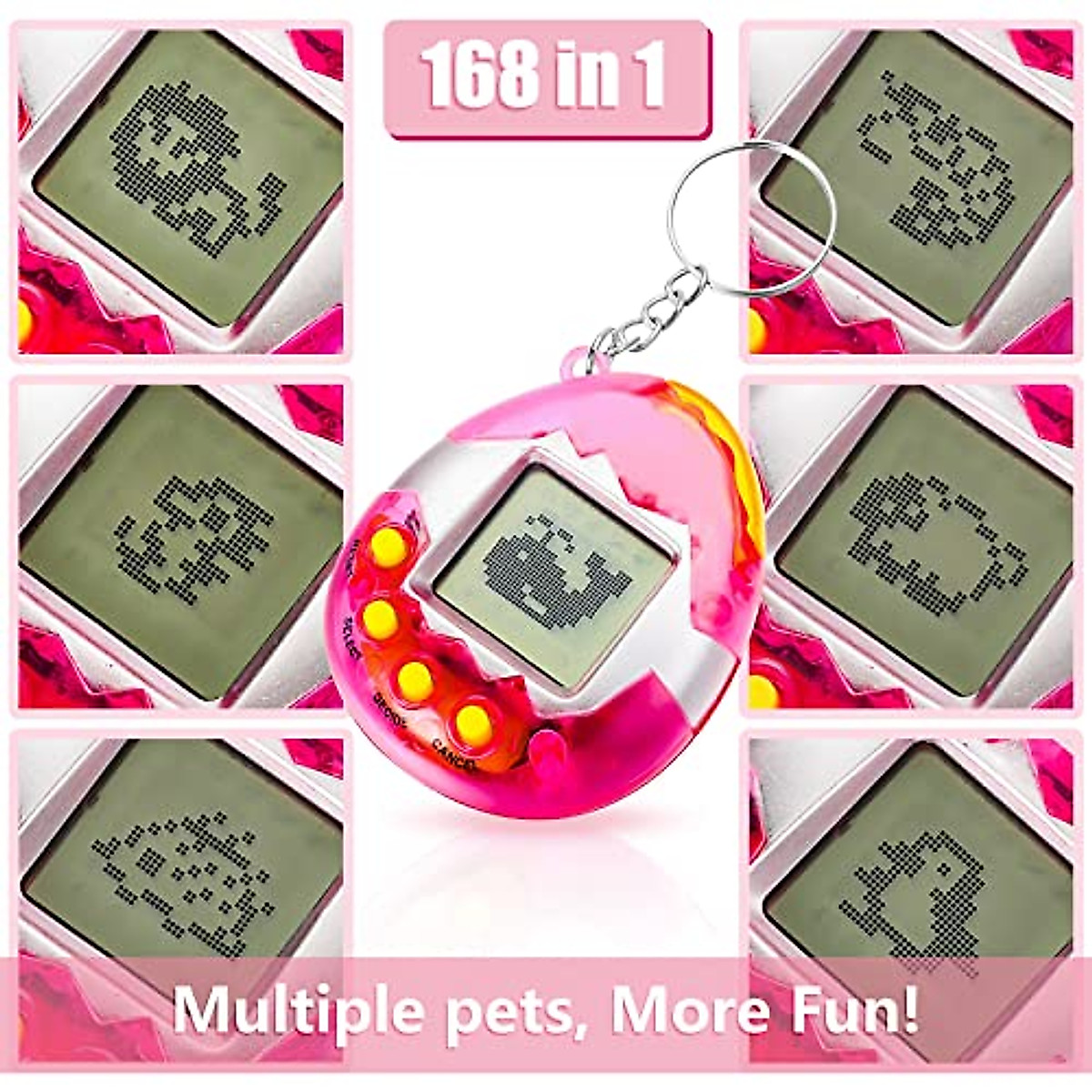 6 Pieces Virtual Pets Keychain Digital Nostalgic Electronic Pets Keychain Easter Gift Pet Key Chain 90s Handheld Games Electronic Pets Game Keyring with 1 Screwdriver 2 Button Battery (Mixed Style)