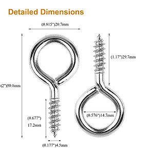 Powlankou 40 Pieces 2 inch Screw Eyes, Nickel Plated Steel Screw Eyes, Self Tapping Screw Hooks, Metal Eye Hooks, Eyelet Screws