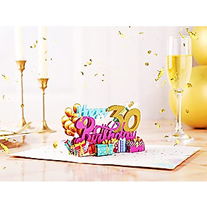 Liif Happy 30th Birthday 3D Greeting Pop Up Card, 30th Birthday Card For Him, Her, Women, Funny, Celebrations, Congrats, Thirty, Balloons, Champagne | With Message Note & Envelop | Size 8" x 6"