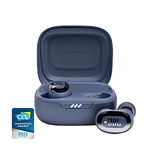 JBL Live Free 2 - True Wireless Noise Cancelling Earbuds, Up to 35hrs of Playtime, 6 mics for Perfect Calls with Zero Noise, IPX5 Waterproof, Oval Tubes for Better Comfort, Isolation, & bass (Blue)