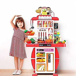 VisionKids Play Kitchen, Kids Kitchen Playset with Real Sounds & Lights, Kitchen Toys for Kids Ages 4-8,54Pcs Toy Sets Pretend Play Food Toy for Girls Boys Age 3 4 5 6 7 8