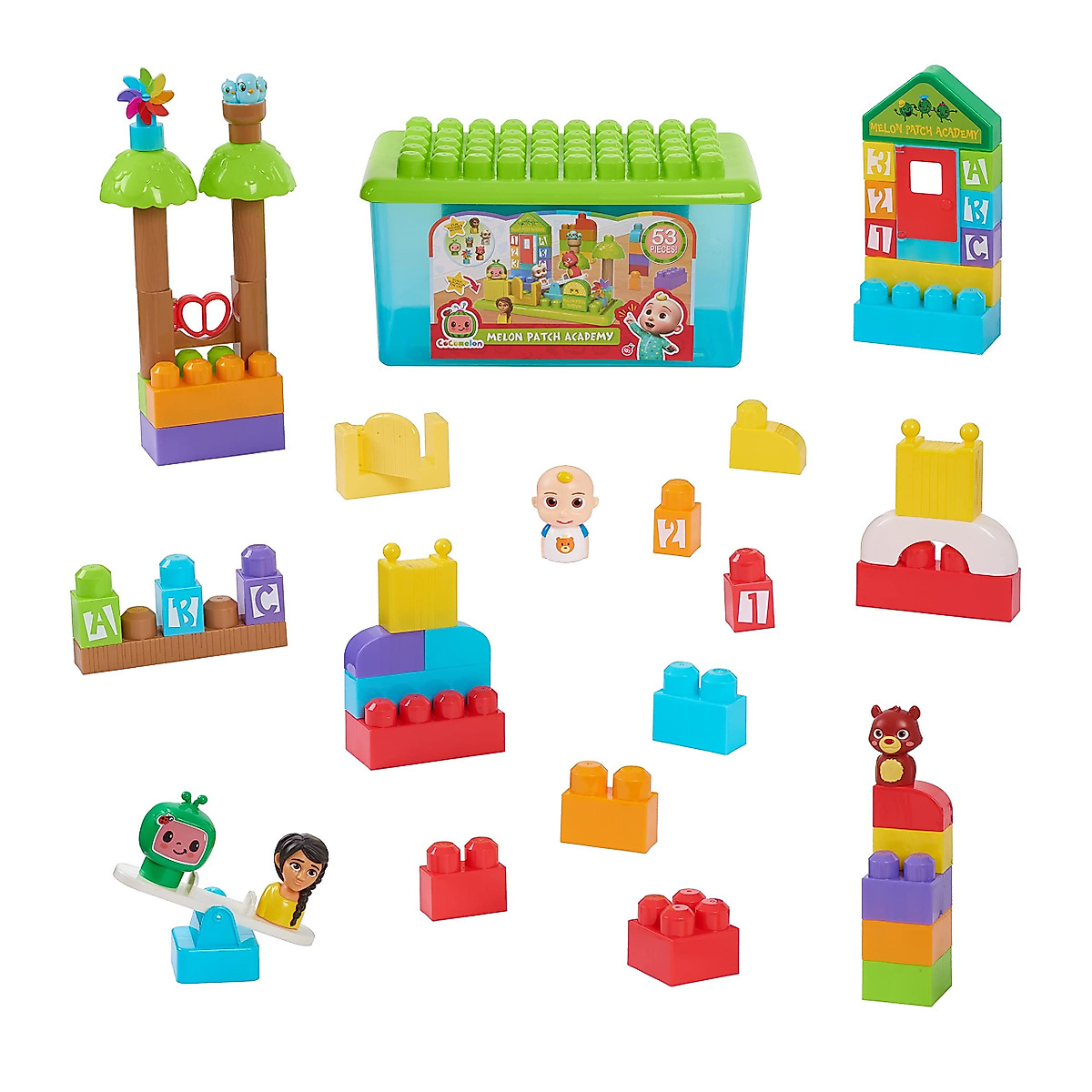Just Play CoComelon Patch Academy, 53 Large Building Blocks Includes 6 Character Figures, Multi-color (96119)