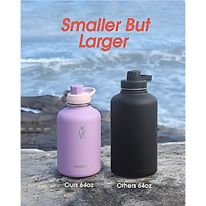 Coolflask Half Gallon Water Bottle Insulated with PU Leather Sleeve, 64 oz Water Bottle Color Contrast with Straw Lids, Stainless Steel Metal Large Water Jug, Keep Cold 48h Hot 24h,Lilac Purple