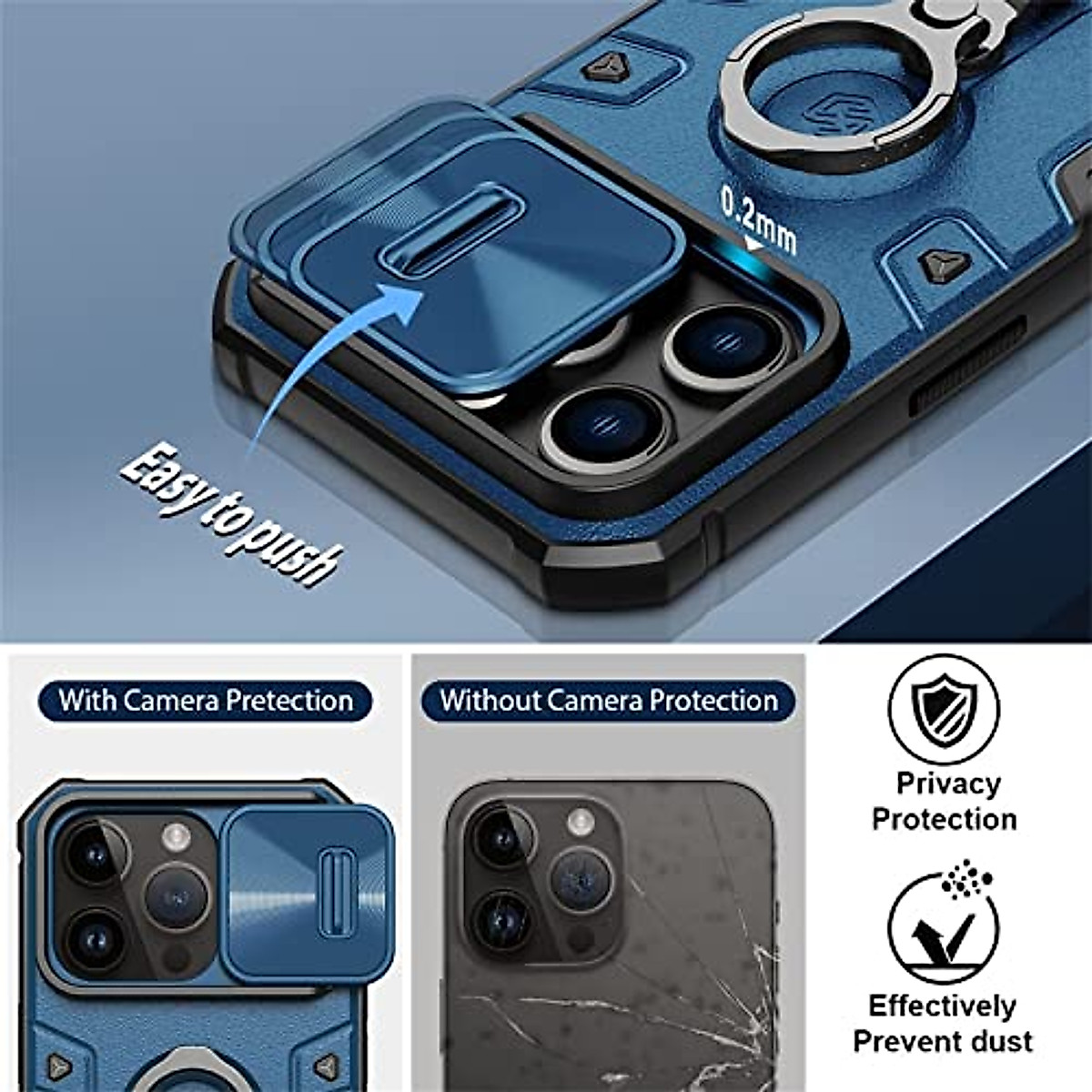 Wefor Case for iPhone 14 Pro Max Case with Stand, Slide Camera Cover, Military Grade Shockproof Portective Case Compatible with MagSafe Wireless Charger&Magnetic Car Mount Holder (Blue)