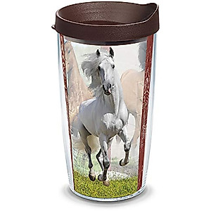 Tervis Running Horses Tumbler with Wrap and Brown Lid 16oz, Clear
