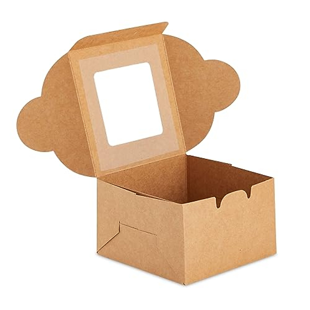 50 Pack 4x4x2 Dessert Boxes with Window, Bulk Bakery Containers for Cookies, Mini Pies, Cupcakes (Kraft Paper)