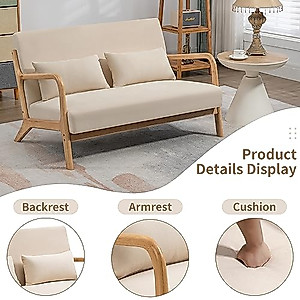 ARSURA Leisure Chair with Solid Wood Armrest and Feet, Mid-Century Modern Accent Sofa, for Living Room Bedroom Studio, 2 seat, Beige