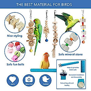 Sysmashing 22 Packs Bird Parakeet Cockatiel Toys,Parrot Swing Chewing Hanging Toy with Safe Bells,Bird cage Colorful Climbing Standing Rope Natural Wood Ladder Bungee Toys