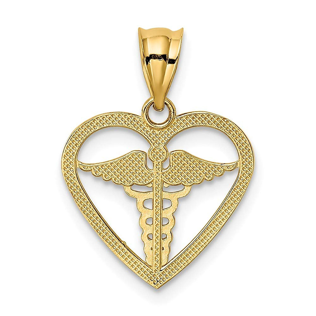 Solid 14k Yellow Gold RN Registered Nurse Caduceus Symbol Heart RN Registered Nurse Caduceus Symbol Medical Emergency Alert Pendant Charm - 22mm x 16mm