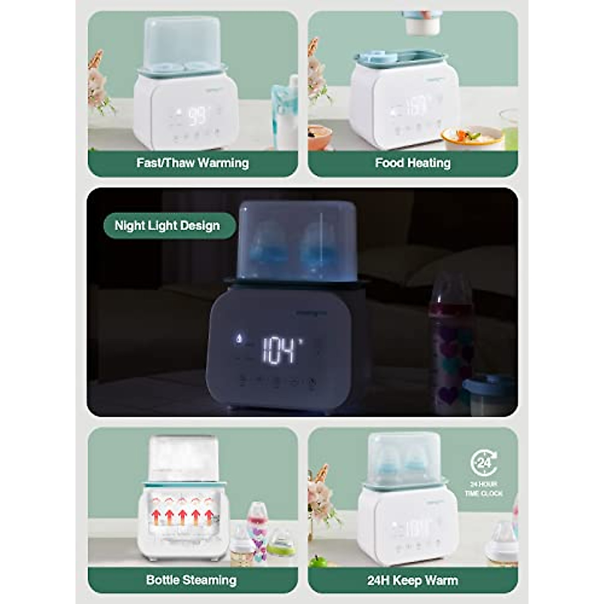 MOMYEASY Baby Bottle Warmer, Fast Bottle Warmer 7-in-1 Food Heater&Defrost with LCD Display, Baby Breast Milk Formula Warmer with 24H Temperature Control (White)