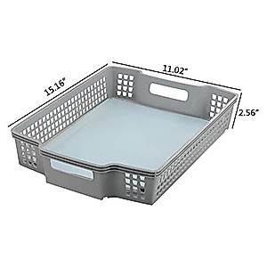 Sandmovie Large Basket Tray, Plastic Stacking Paper Storage Basket, Grey, 6 Packs