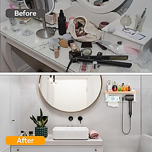 Towood Lifee Hair Dryer Holder, Blow Dryer Holder Wall Mounted, Solid Wood Hair Tool Organizer with Shelf, Storage Rack for Bathroom, Bedroom, Hair Salon, Natural