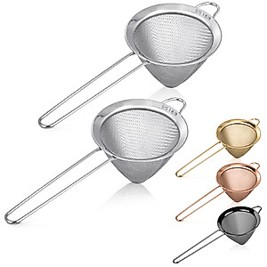 2 Pack Stainless Steel 18/8 Small Food Strainer, Fine Mesh Sieve with Long Handle, Cocktail Strainer For Cocktails, Tea Herbs, Coffee & Drinks, Rust Proof & Great as Tea Strainer, 3.5inch