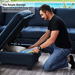 Belffin Modular Sectional Sofa Set Velvet U Shaped Sofa Set with Reversible Wide Chaise Convertible Corner Sectional Sofa Couch Set with Storage Ottoman Blue