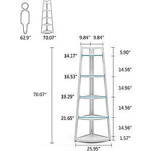 Tribesigns 5 Tier Corner Bookshelf and Bookcase, 70 inch Tall Corner Shelves Standing Shelving Unit Indoor Plant Stand for Living Room, Kitchen, Home Office (White)