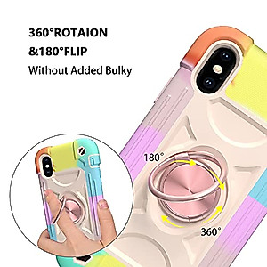 Cookiver for iPhone X/iPhone Xs Case 5.8 Inch with Ring Stand, with 2 Pack Glass Screen Protector,Heavy-Duty Shockproof Rugged Military Grade Cover with Magnetic Car Mount (Rainbow Pink)