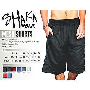 Shaka Wear Men's Basketball Shorts – Mesh Workout Gym Sports Active Running Athletic Pants with Pockets Regular Big Black BM1702_1X