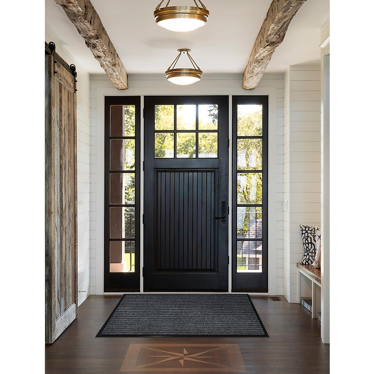 Door Mat Heavy Duty Outdoor Indoor Doormat Low Profile Front Door Mat Large 35x60 inch Gray Striped Entrance Welcome Mats Easy Clean Patio Entrance Mat Waterproof Anti-Skid Rubber Backing