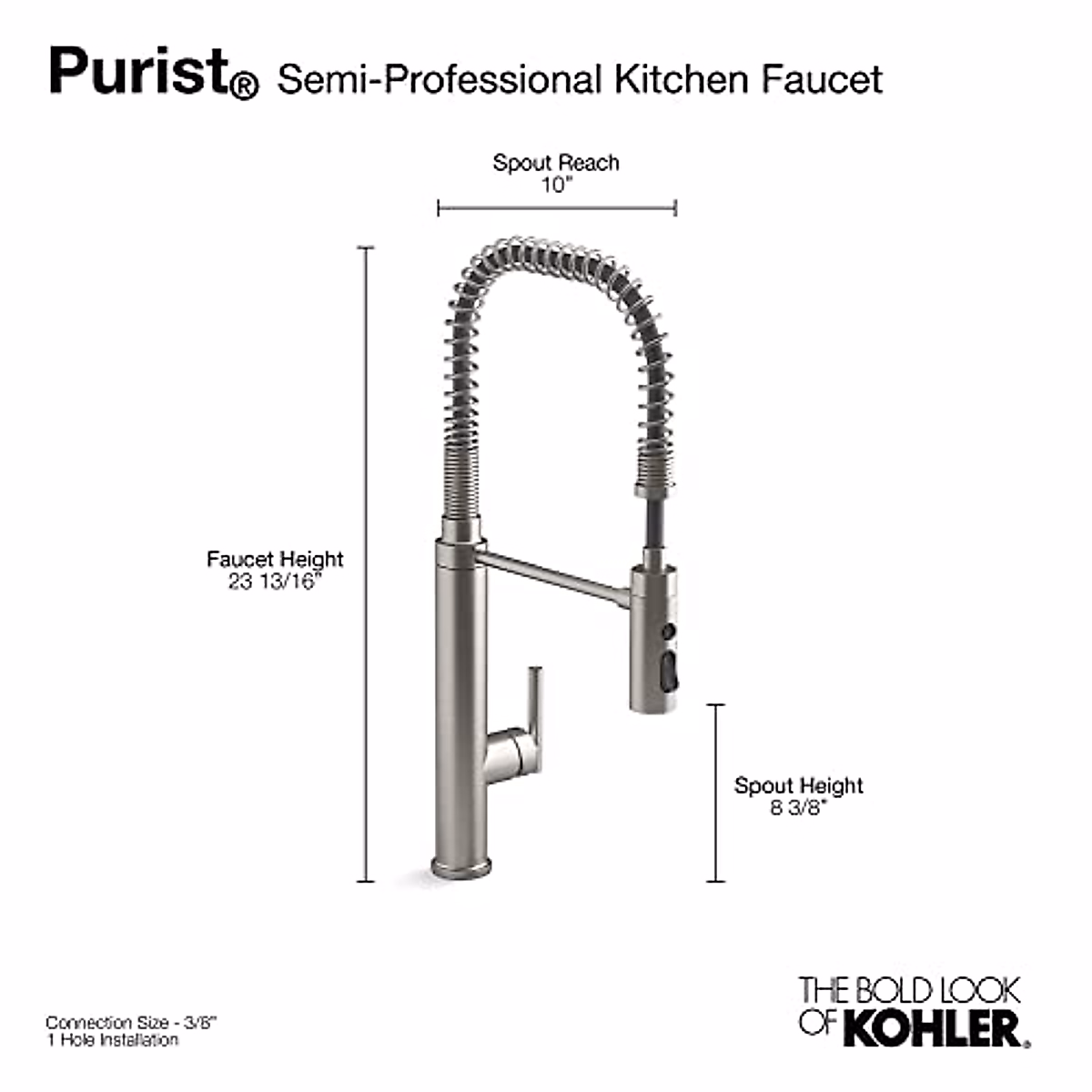Kohler 24982-BL Purist Pull Down Kitchen Faucet, Kitchen Sink Faucet with Pull Down Sprayer in Matte Black