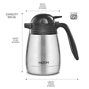 Milton Insulated Coffee Carafe (34 oz) thermos Water Coffee Dispenser, Tea Flask- Stainless Steel Hot Beverage Dispenser-Thermal Carafe Air Pot Silver (1000 ml)