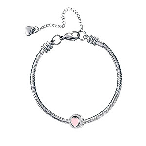 SBI Jewelry Pink Love Heart Bead Compatible with Pandora Charm Bracelets Clear CZ Christmas Family Birthday Anniversary